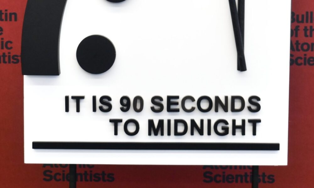 Doomsday clock countdown towards midnight