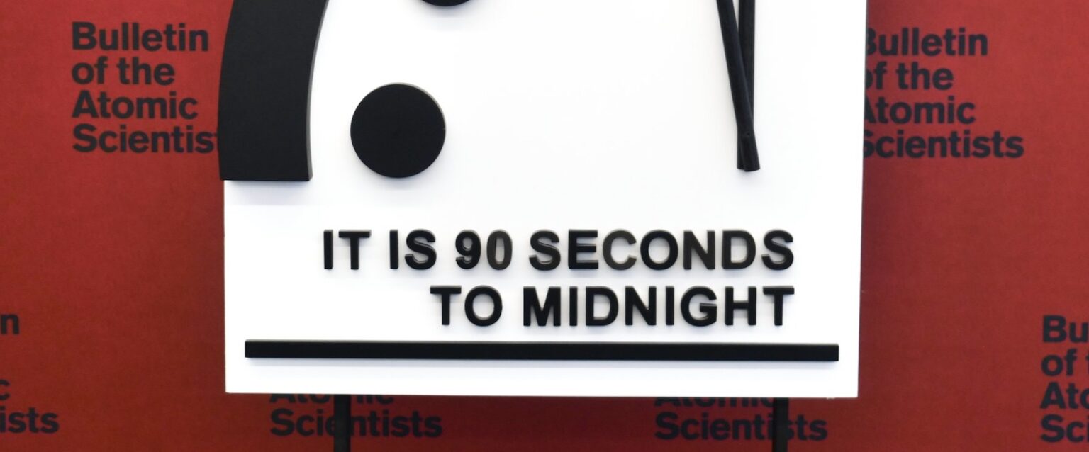 Doomsday clock countdown towards midnight