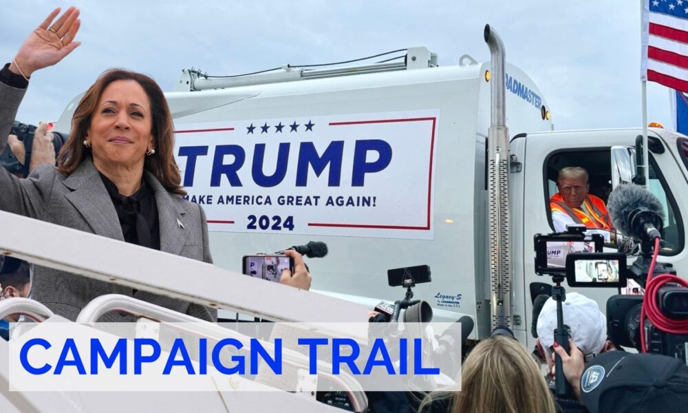 Trump turns 'garbage' remark around in trash truck wearing safety vest